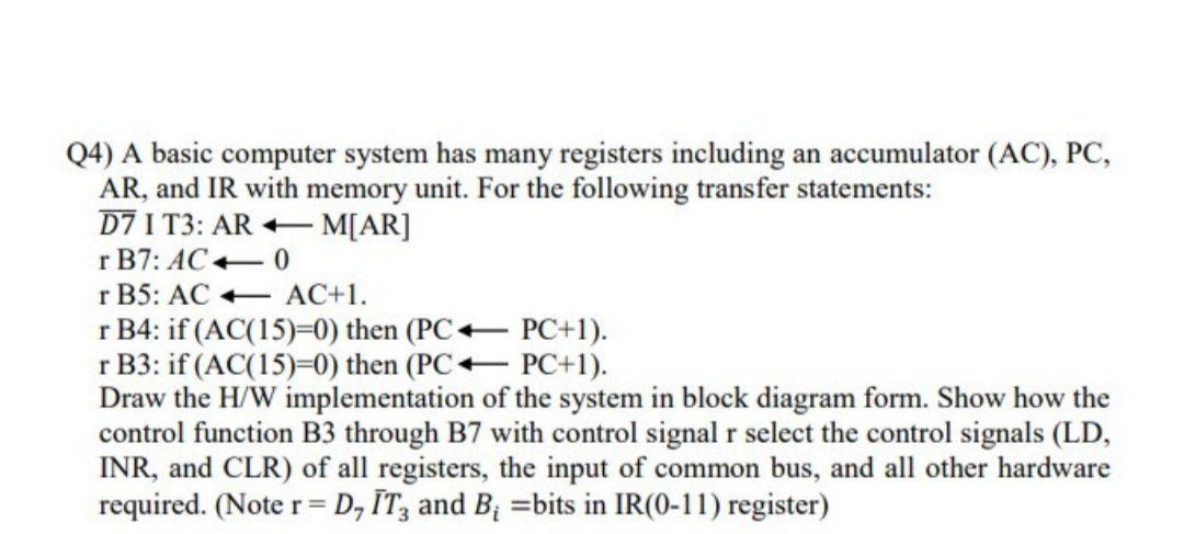 Solved Q4) A basic computer system has many registers | Chegg.com