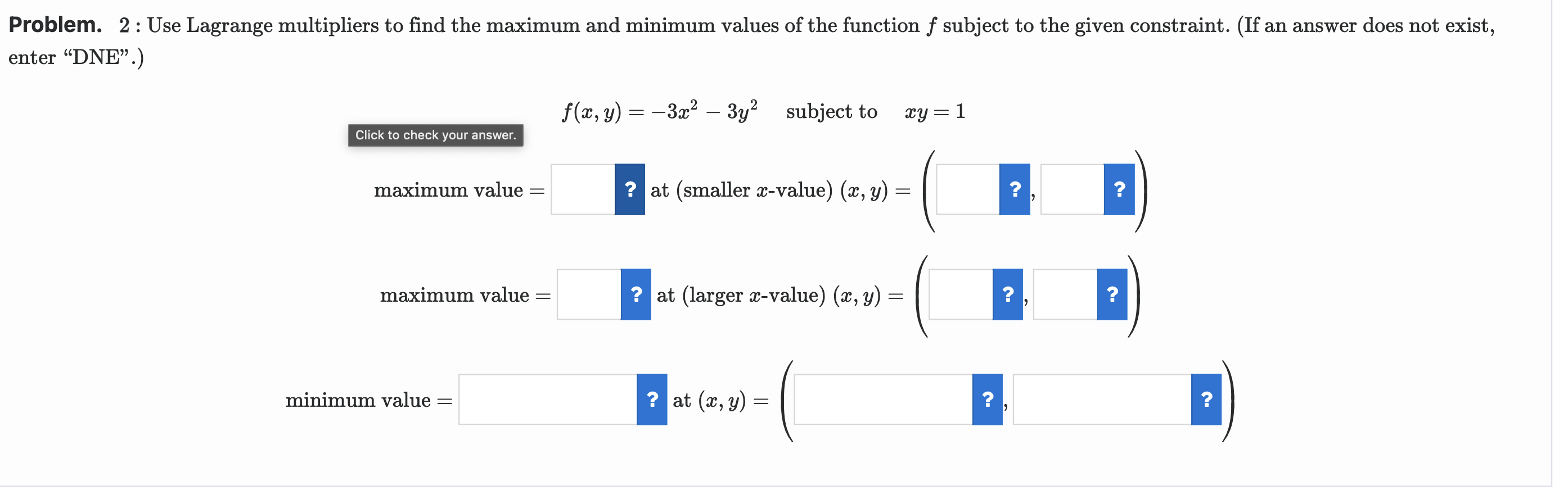 Solved blem. 2 : Use Lagrange multipliers to find the | Chegg.com