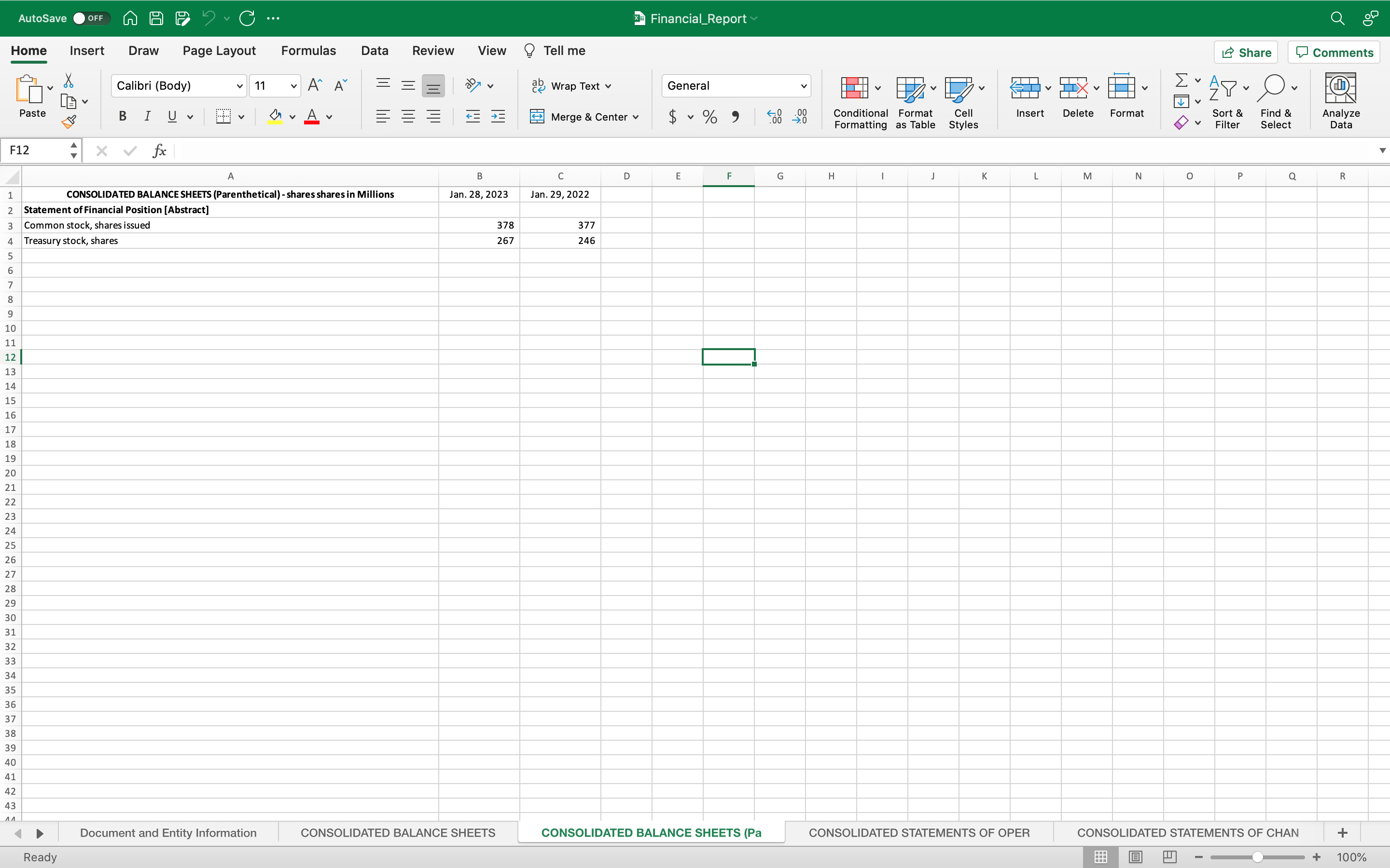 AutoSave Financial_Report Home Insert Draw Page | Chegg.com