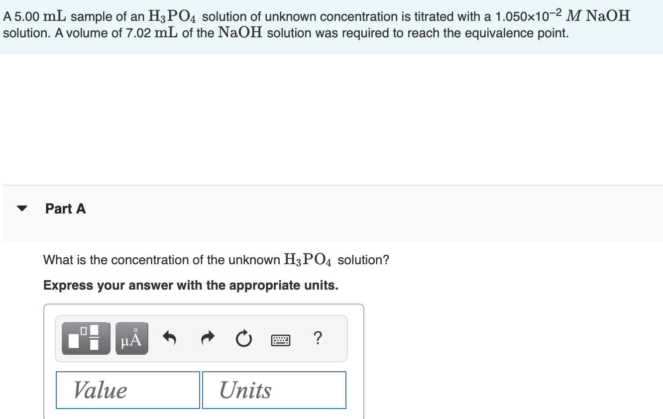 Solved A 5.00 mL sample of an H3PO4 solution of unknown | Chegg.com