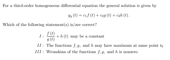 Solved For a third-order homogeneous differential equation | Chegg.com