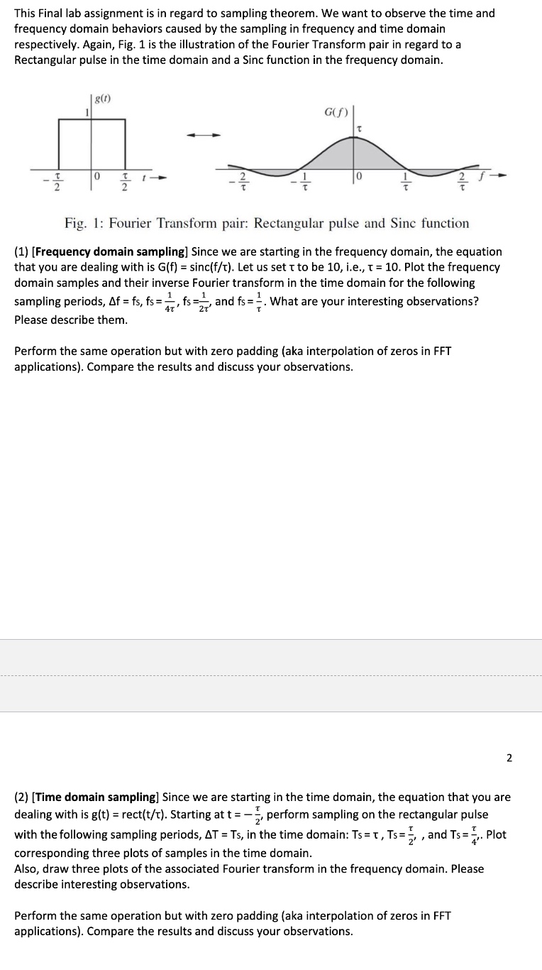 Solved (2) [Time domain sampling] ﻿Since we are starting in | Chegg.com