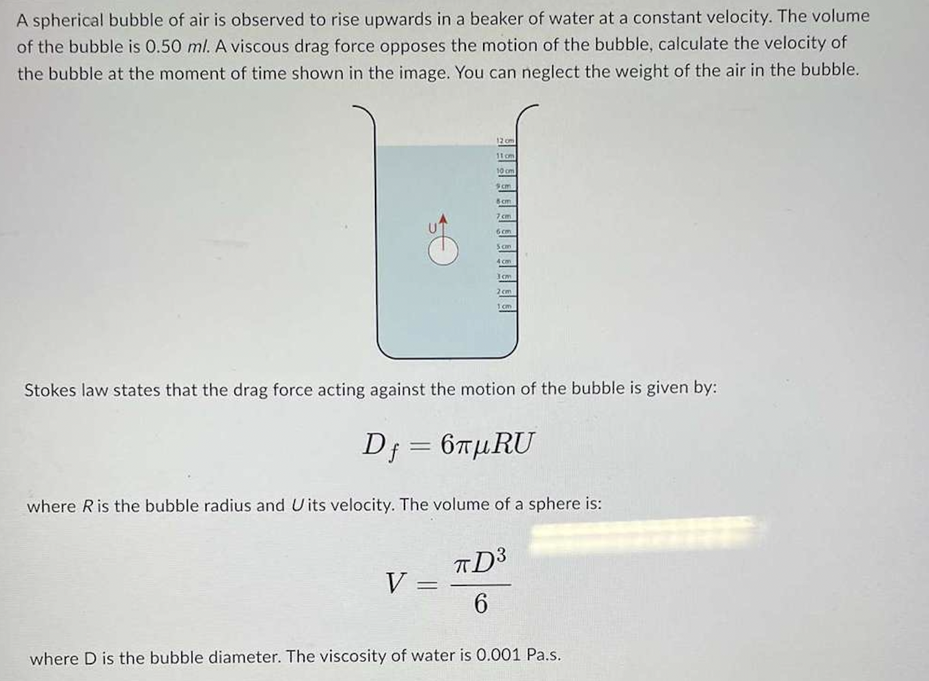 Solved A spherical bubble of air is observed to rise upwards | Chegg.com