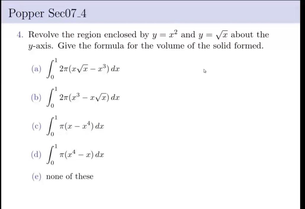 Solved 4. Revolve the region enclosed by y=x2 and y=x about | Chegg.com