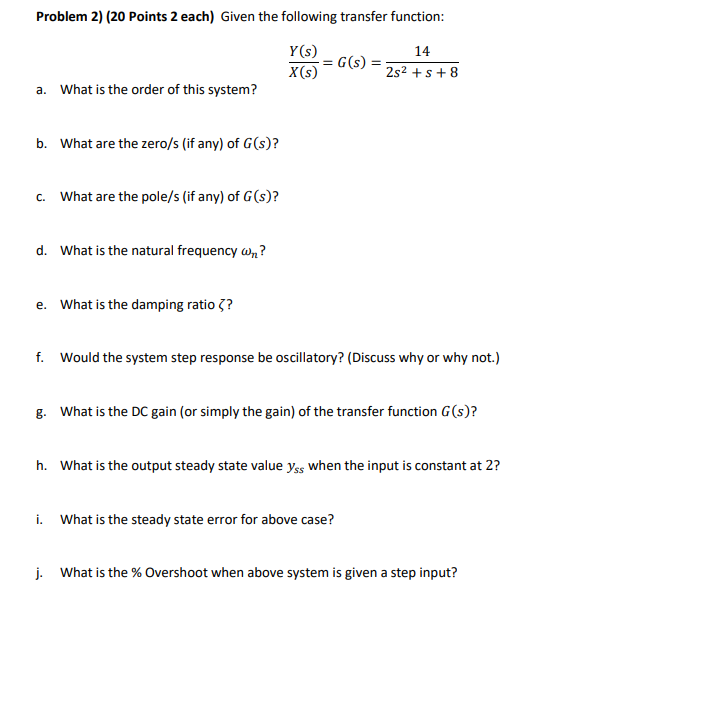 Problem 2) (20 Points 2 each) Given the following | Chegg.com