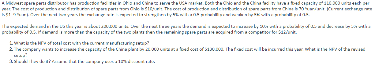 Solved A Midwest spare parts distributor has production | Chegg.com