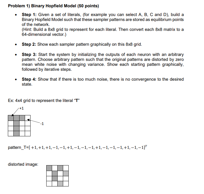Solved Problem 1) Binary Hopfield Model (50 points) • Step | Chegg.com