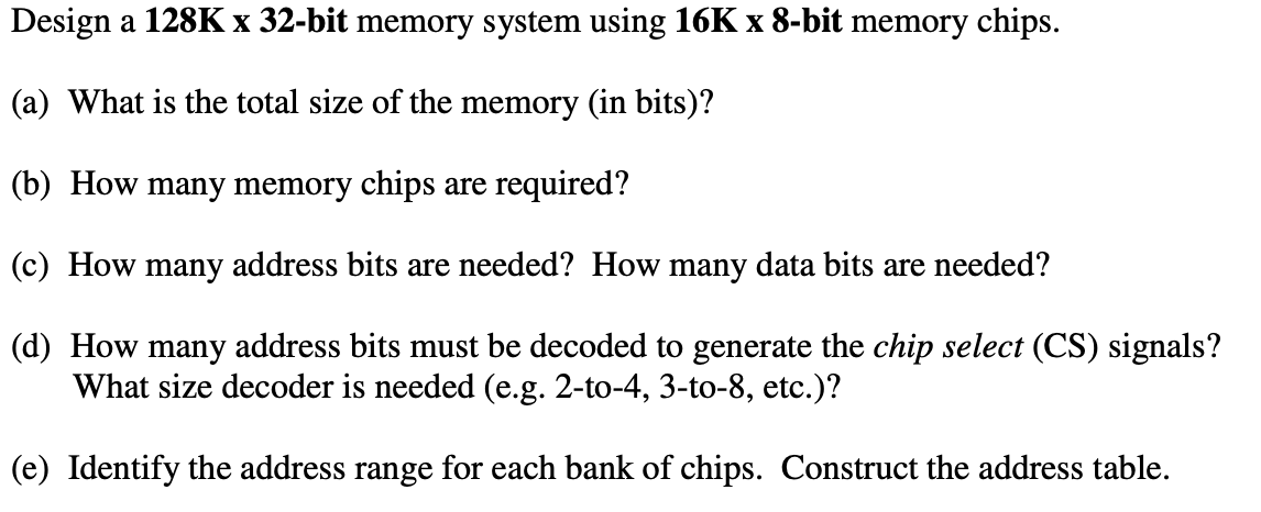 Solved Design A 128k X 32 Bit Memory System Using 16k X 