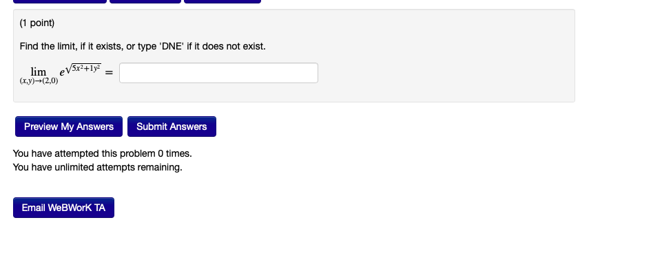 Solved (1 point) Find the limits, if they exist, or type DNE | Chegg.com