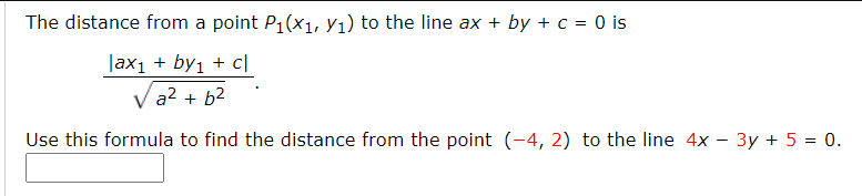 Solved The distance from a point P1(X1,Y1) to the line ax + | Chegg.com