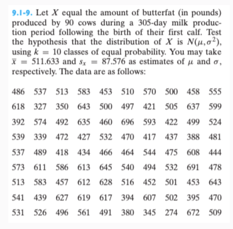 Solved 9.1-9. ﻿Let x ﻿equal the amount of butterfat (in | Chegg.com