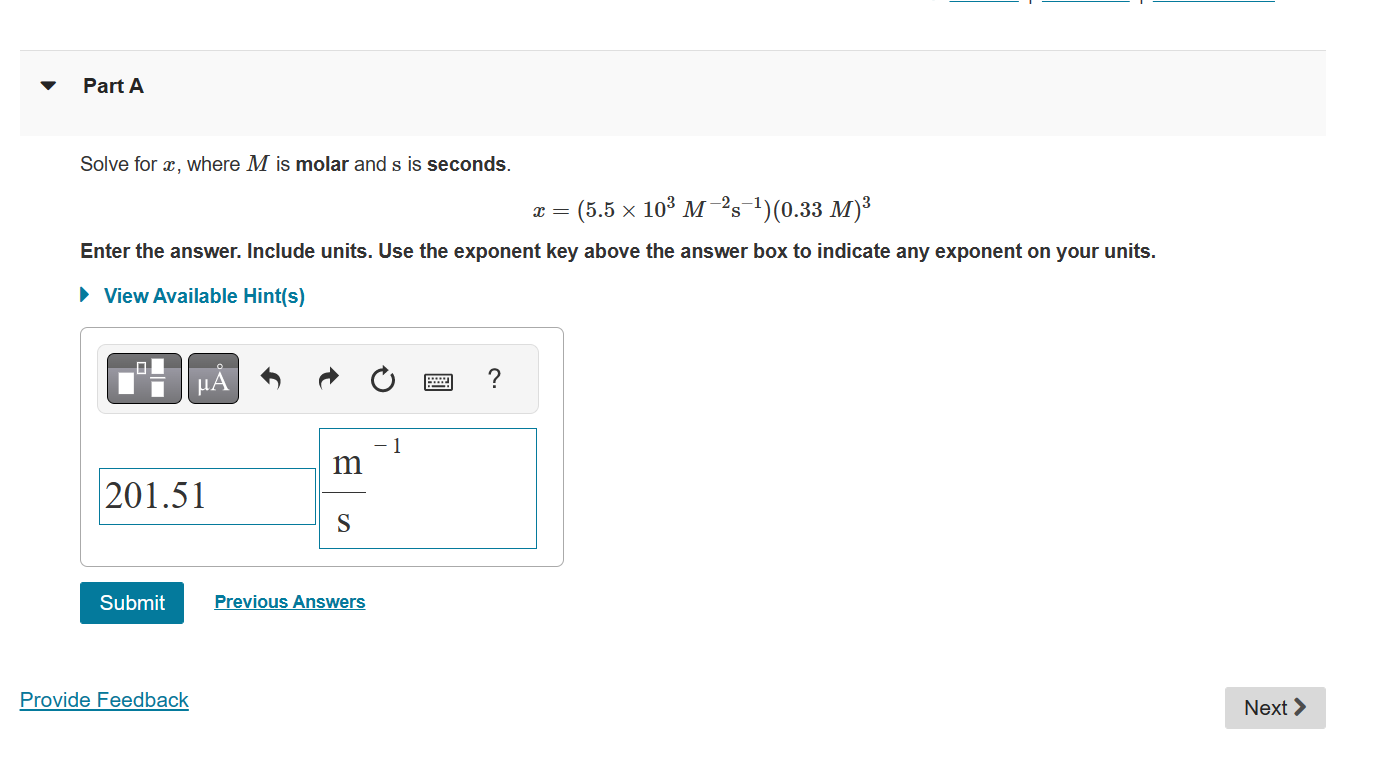 [Solved]: Solve for ( x ), where ( M ) is molar and