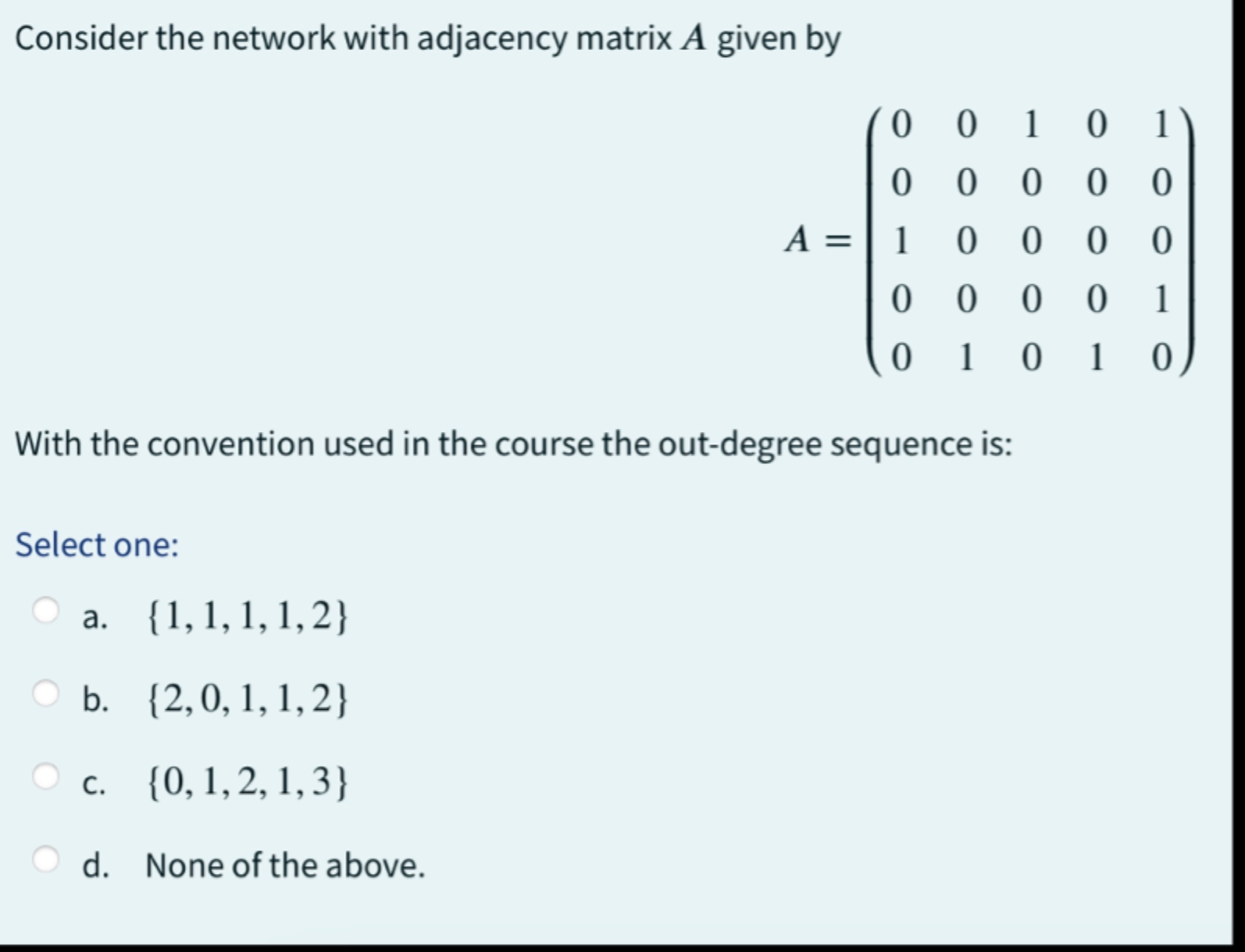 Solved Consider the network with adjacency matrix A given | Chegg.com