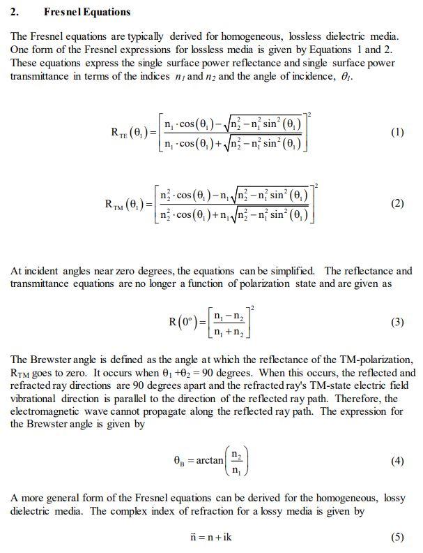 Solved 2. Fresnel Equations The Fresnel equations are | Chegg.com