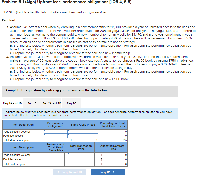 Solved Problem 6-1 (Algo) Upfront fees; performance | Chegg.com