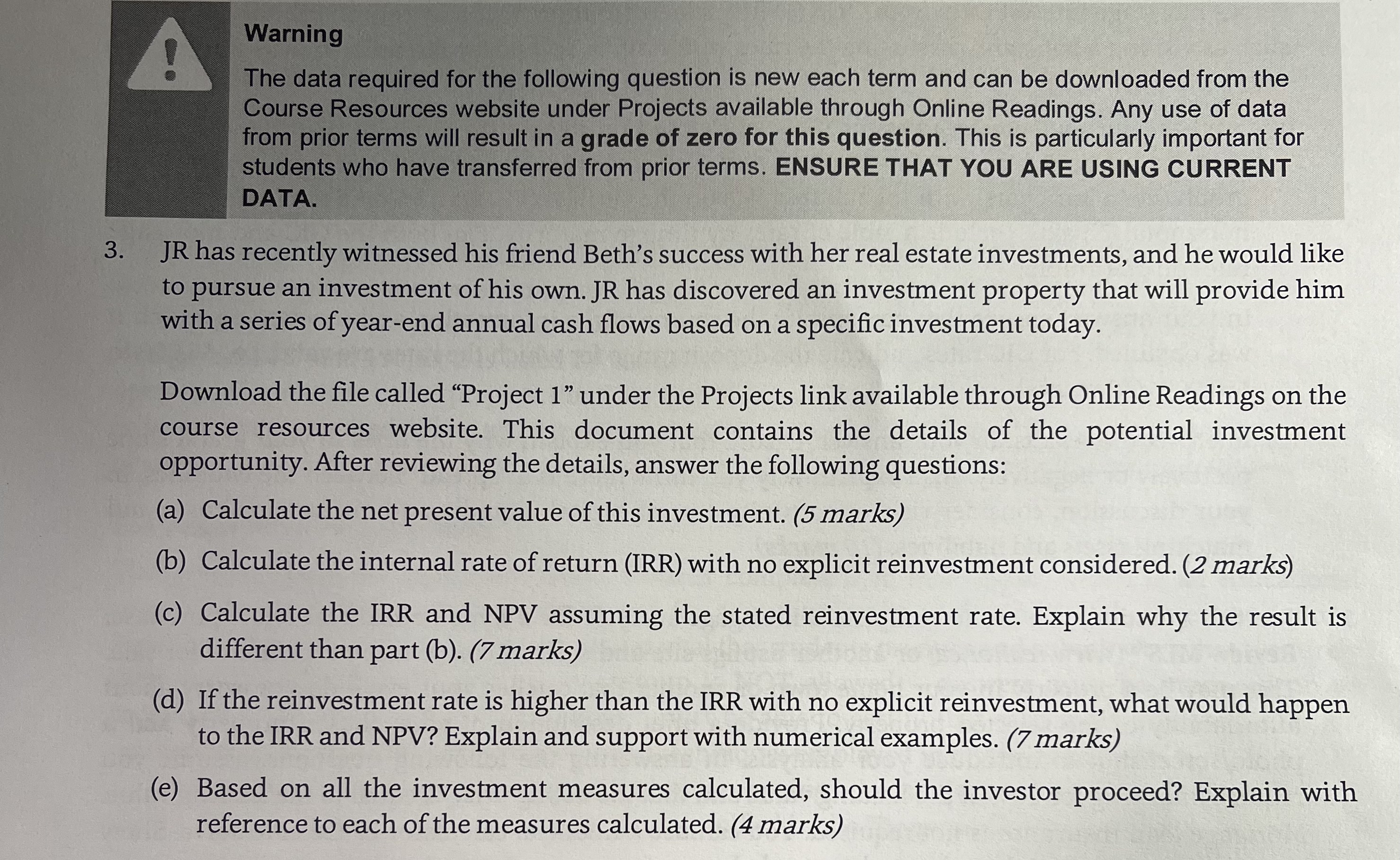 Solved Warning The data required for the following | Chegg.com