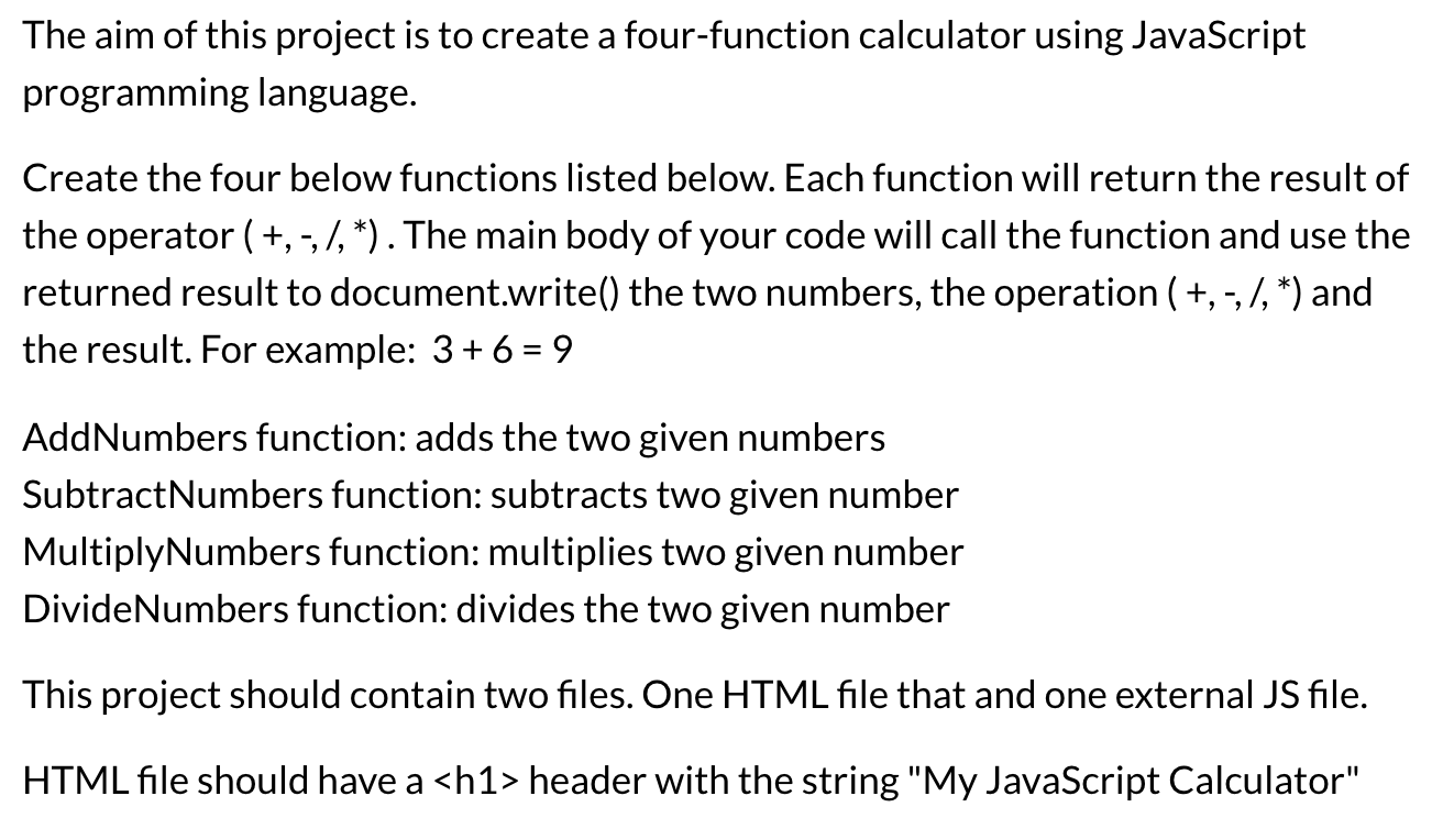 Solved The aim of this project is to create a four-function | Chegg.com