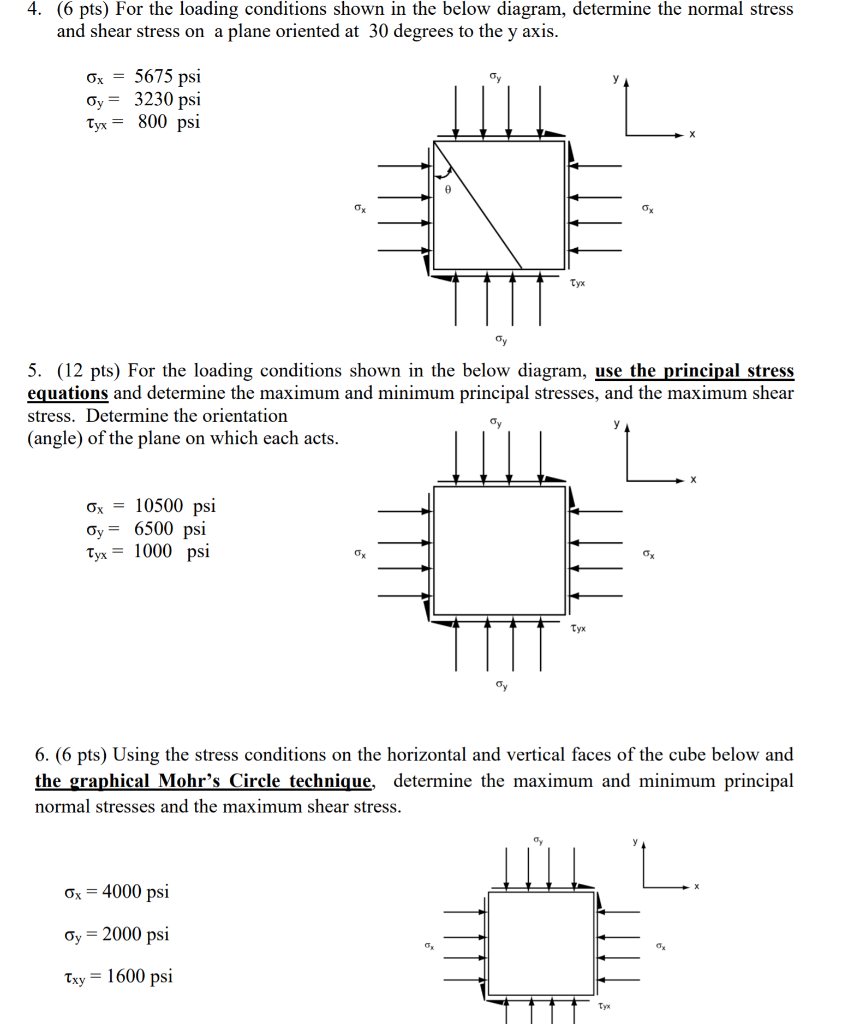 Solved 4. (6 pts) For the loading conditions shown in the | Chegg.com
