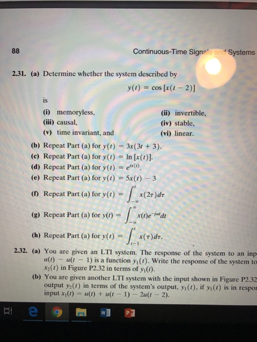 Solved Continuous-Time Signals and Systems 2.31. (a) | Chegg.com