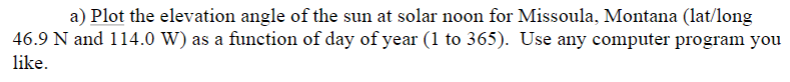 Solved a) Plot the elevation angle of the sun at solar noon | Chegg.com