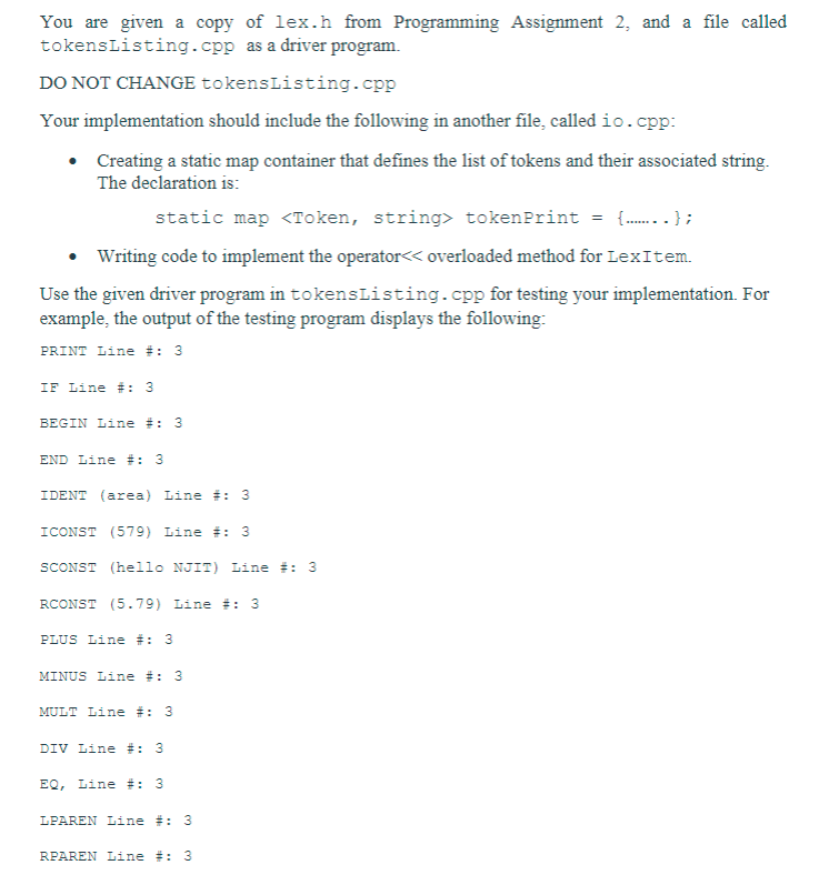 You are given a copy of lex.h and a file called | Chegg.com