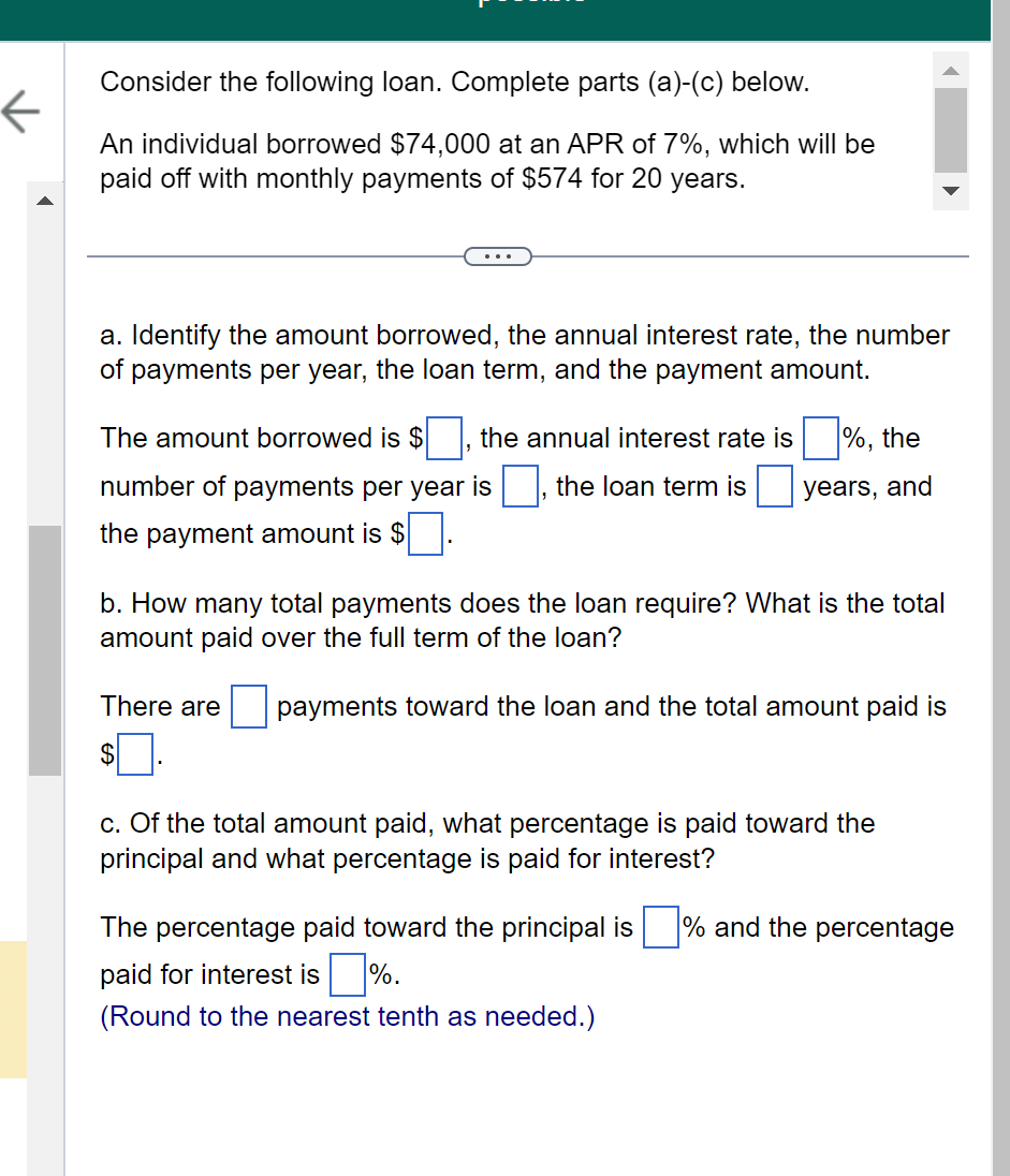 Solved Consider the following loan. Complete parts (a)-(c) | Chegg.com