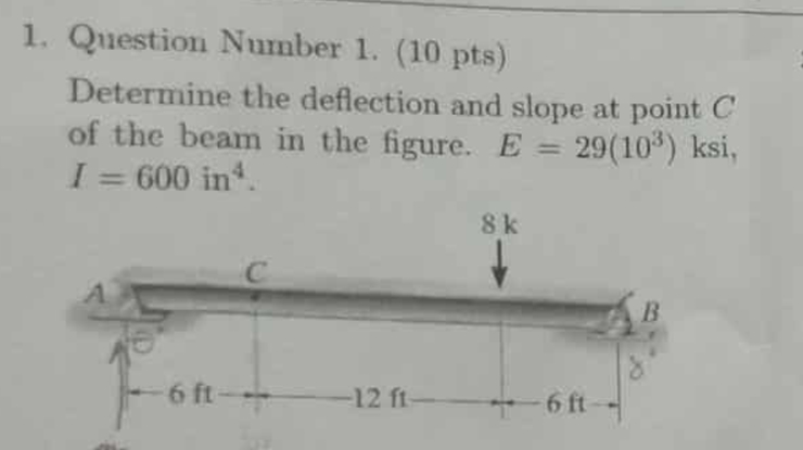 Question Number 1. (10 pts)Determine the deflection | Chegg.com
