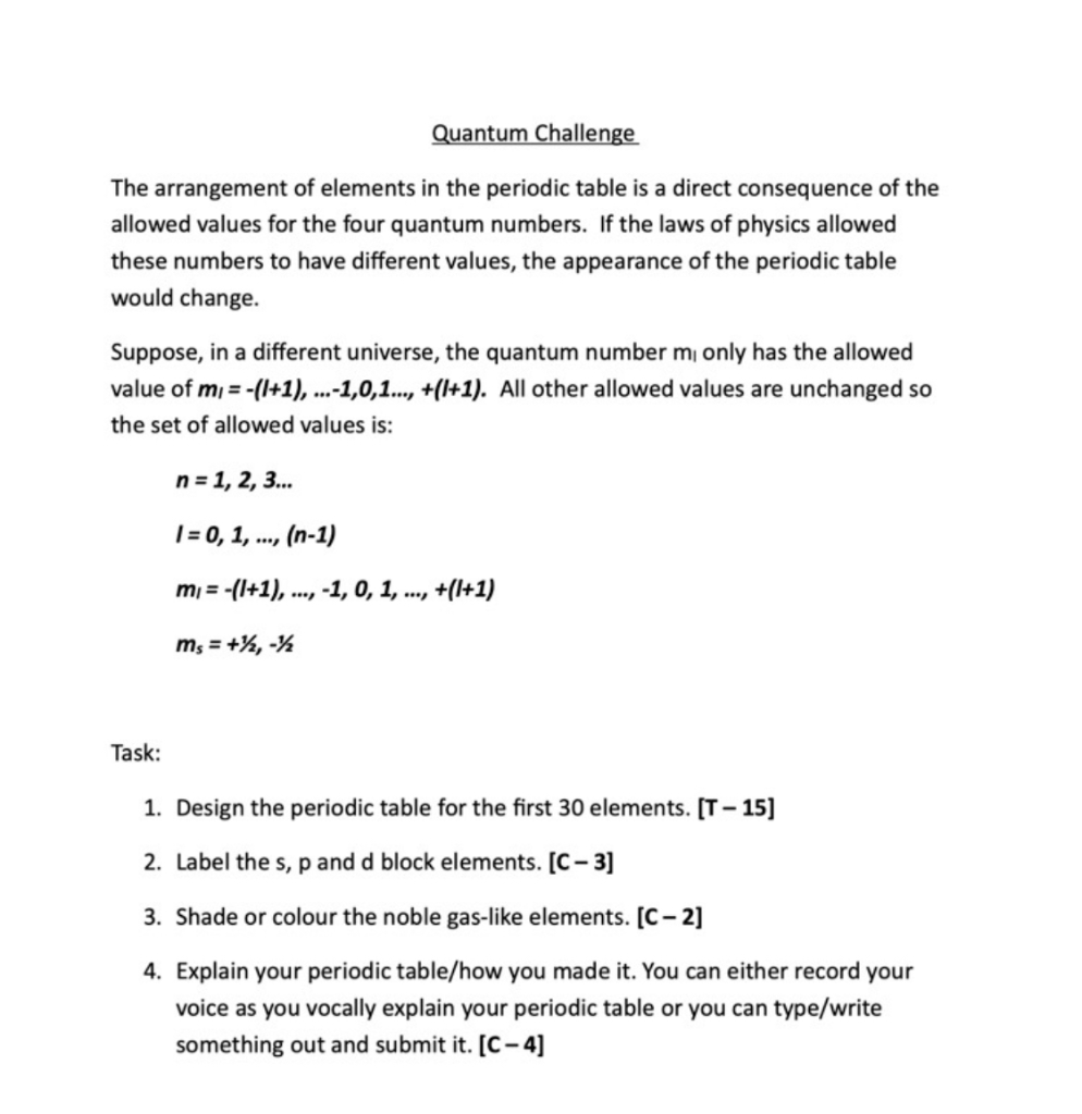 Solved Quantum Challenge The arrangement of elements in the | Chegg.com