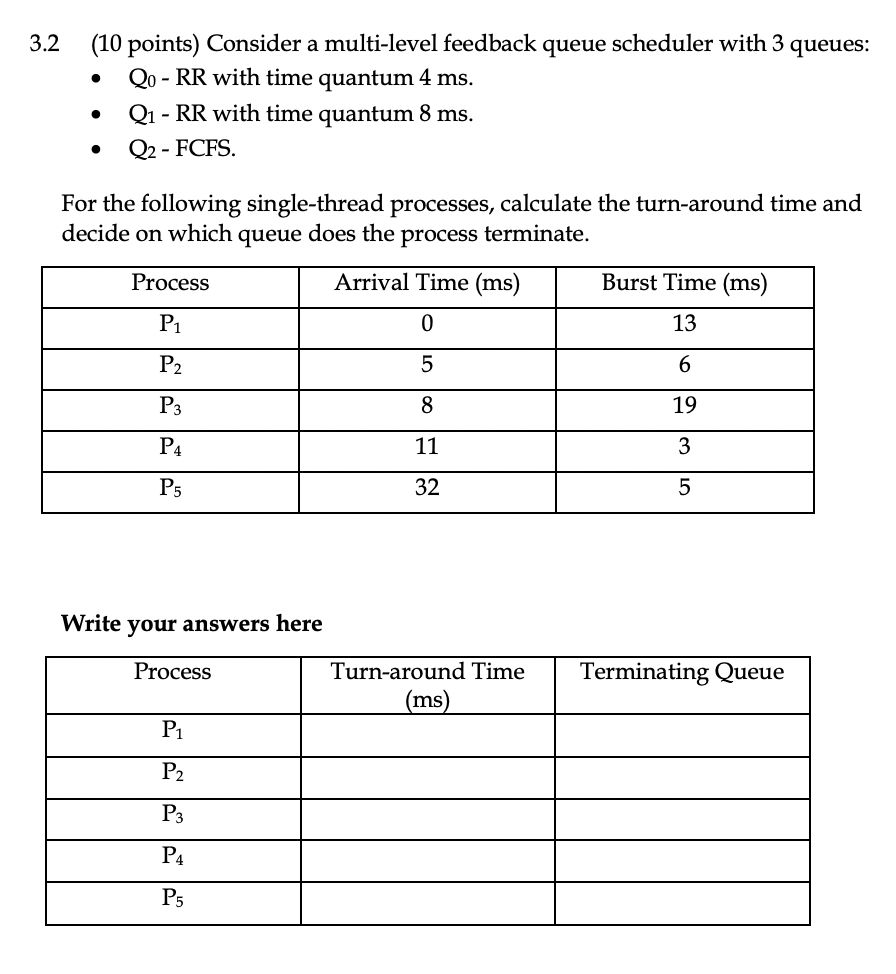 Solved 3.2 (10 points) Consider a multi-level feedback queue | Chegg.com