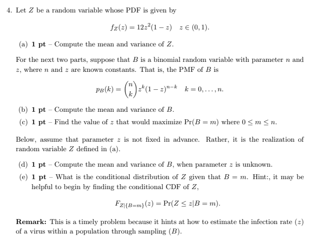 Solved 4. Let Z be a random variable whose PDF is given by | Chegg.com