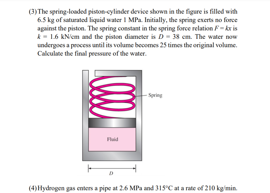 Solved (3)The spring-loaded piston-cylinder device shown in | Chegg.com