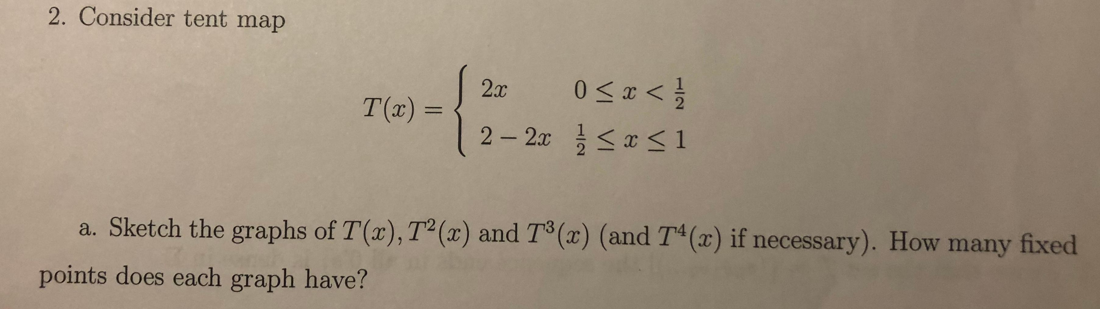 Solved 2. Consider tent map 2x T(x) = 0