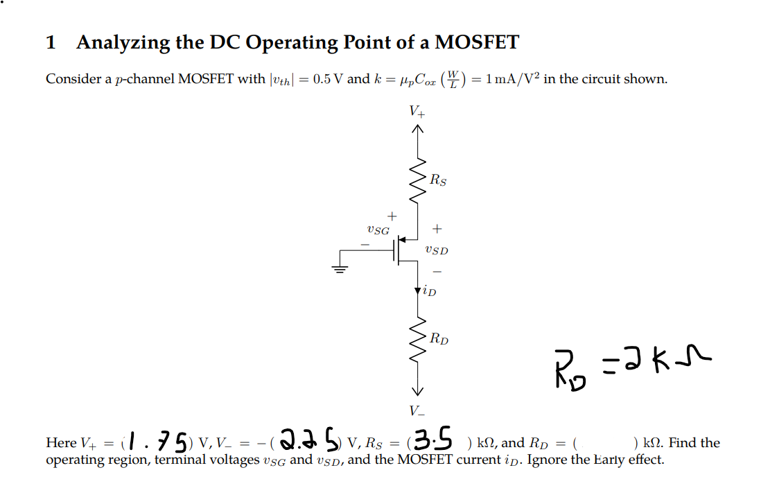 Solved 1 Analyzing the DC Operating Point of a MOSFET | Chegg.com