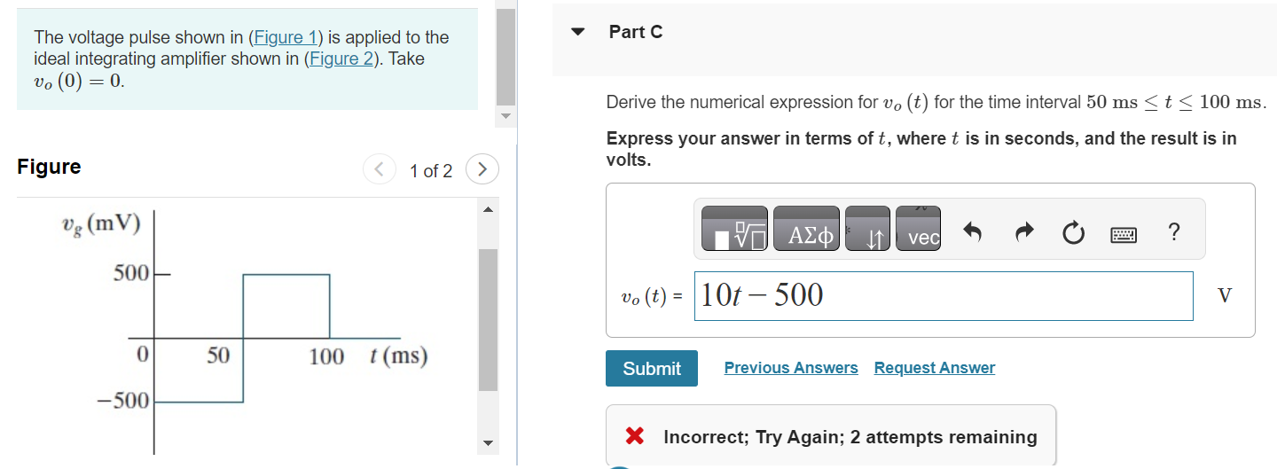 Solved The voltage pulse shown in is applied to the ideal | Chegg.com