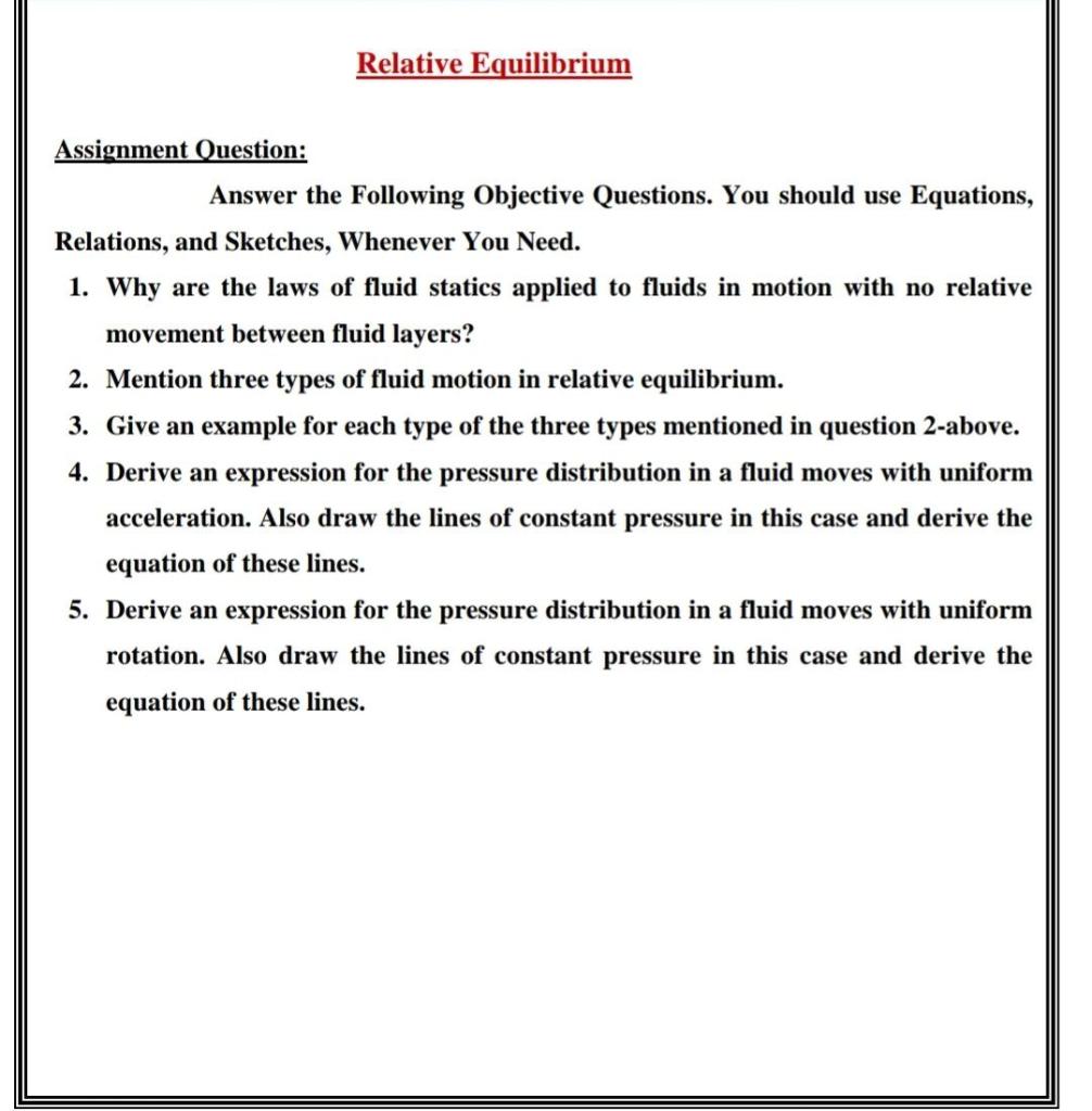 Solved Relative Equilibrium Assignment Question: Answer the | Chegg.com