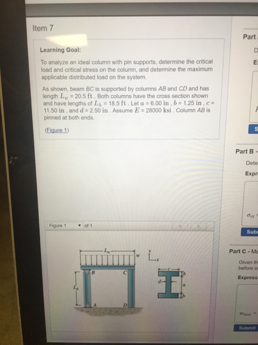 Solved Item 7 Learning Goal: To analyze an ideal column with | Chegg.com