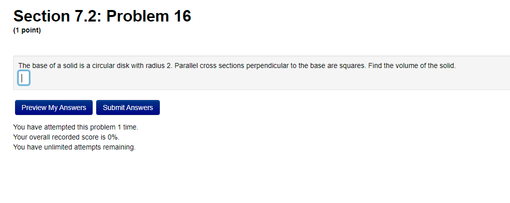 Solved Section 7.2: Problem 16 (1 point) The base of a solid | Chegg.com