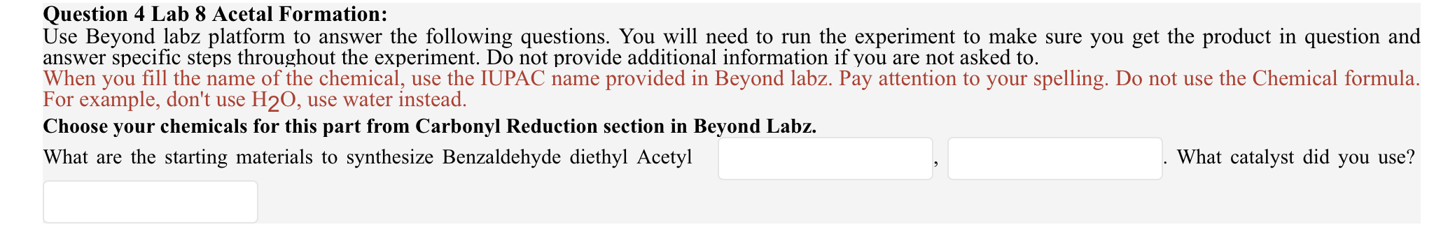 Solved Question 4 Lab 8 Acetal Formation: Use Beyond labz | Chegg.com