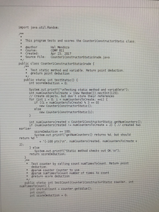 Solved Counter1ConstructorStatic In Class Program Assignment | Chegg.com