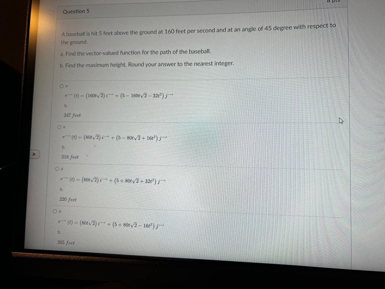 Solved A baseball is hit 5 feet above the ground at 160 feet | Chegg.com