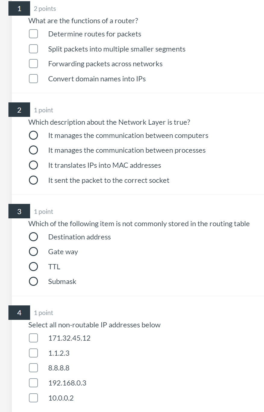 Solved 1 2 points What are the functions of a router? | Chegg.com