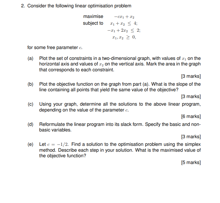 Solved 2. Consider the following linear optimisation problem | Chegg.com