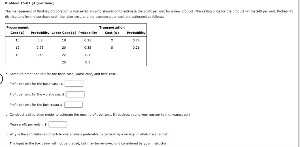 Solved Problem 16-01 (Algorithmic) The management of | Chegg.com