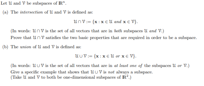Solved Let U And 7 Be Subspaces Of Ir A The Intersection