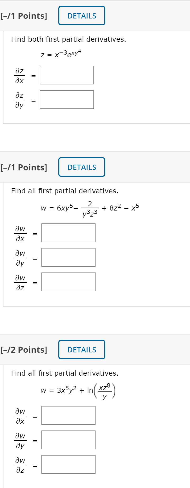 Solved [-/1 Points] DETAILS Find both first partial | Chegg.com