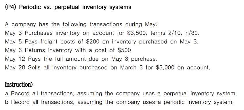 Solved (P4) Periodic vs. perpetual inventory systems A | Chegg.com