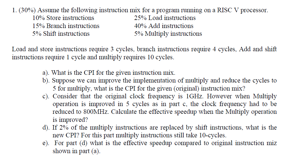 Solved 30 assume The Following Instruction Mix For A