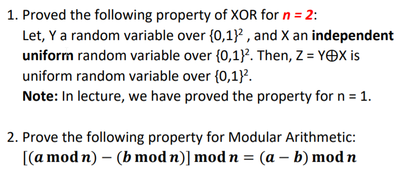 Solved 1. Proved the following property of XOR for n = 2: | Chegg.com