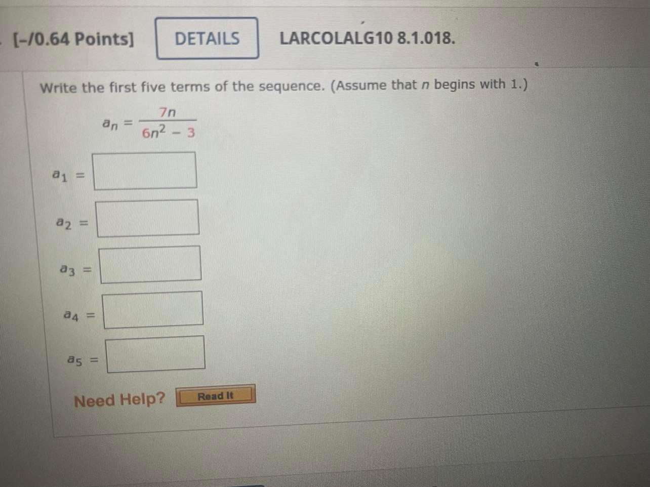 Solved (-10.64 Points] DETAILS LARCOLALG10 8.1.018. Write | Chegg.com