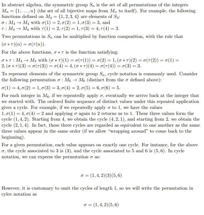 Solved In abstract algebra, the symmetric group Sn is the | Chegg.com
